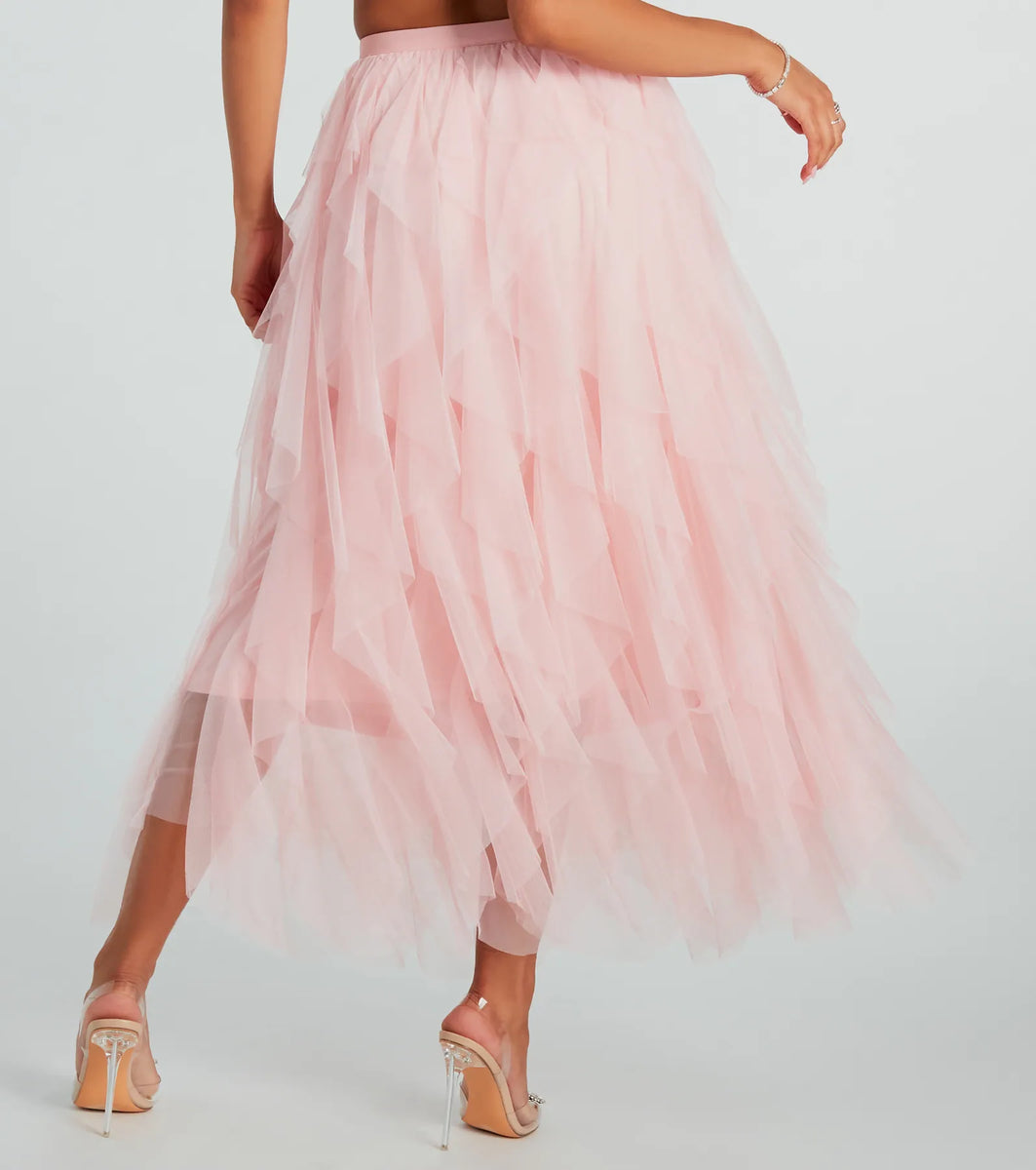A Little Drama Ruffled Tulle Midi Skirt & Windsor