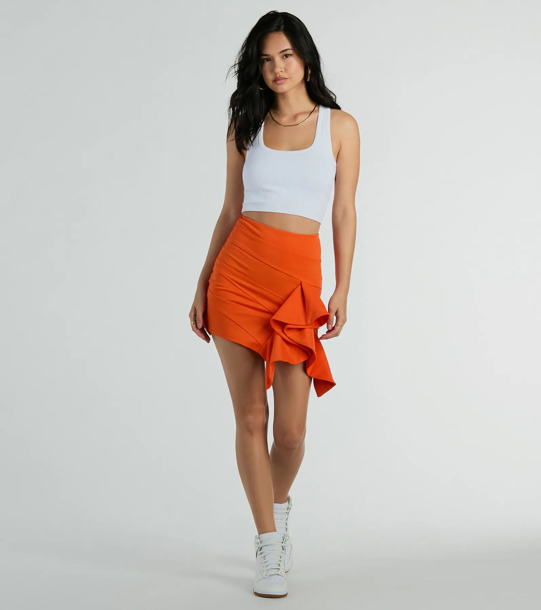 Iconic Moves Ruffled Ponte Knit Mini Skirt & Windsor