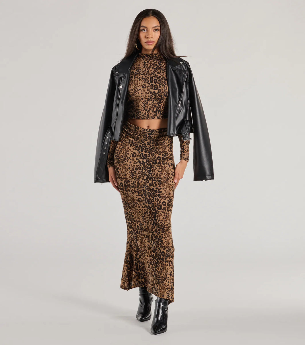 Bold Aura Leopard Print Knit Maxi Skirt & Windsor