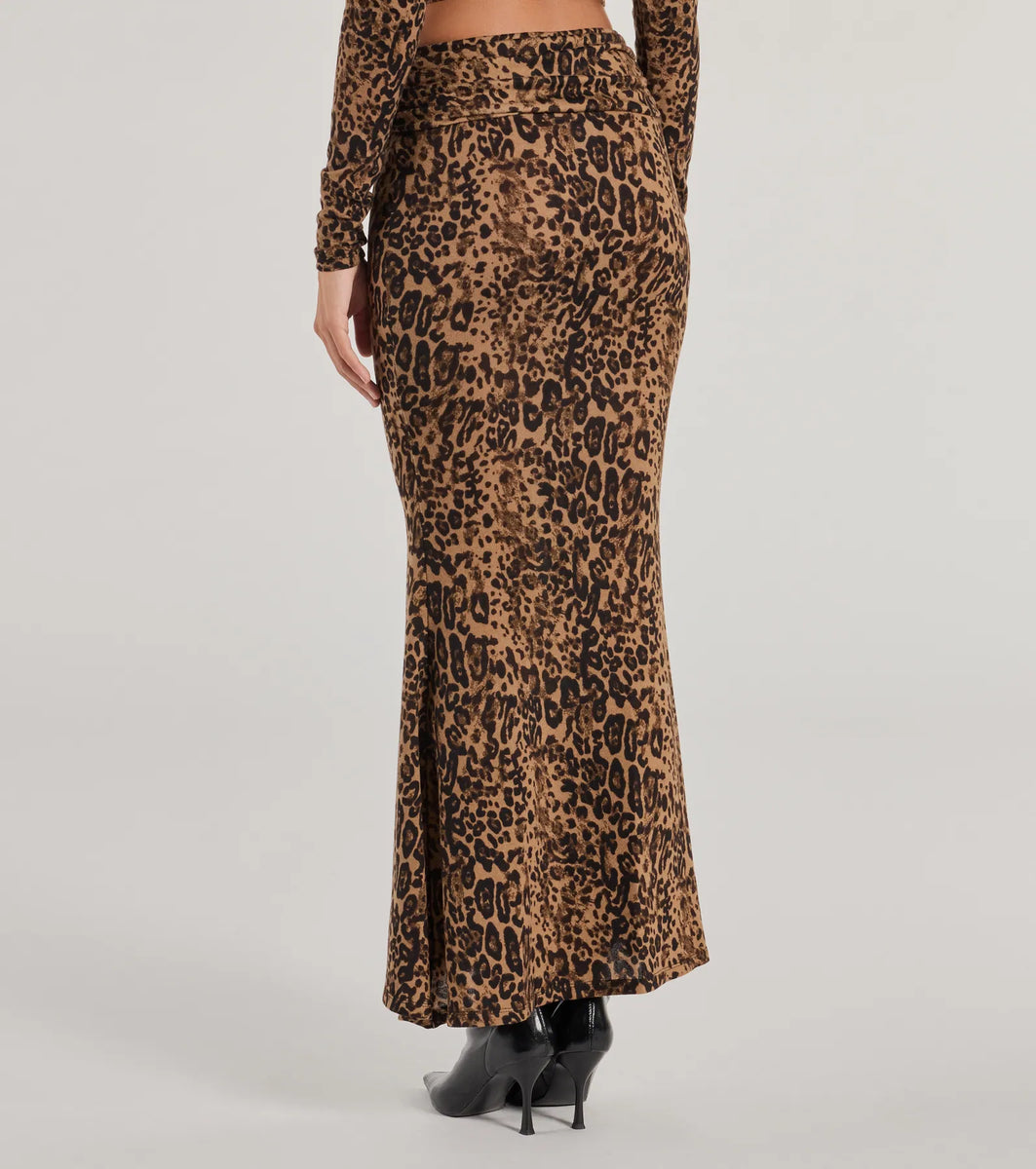 Bold Aura Leopard Print Knit Maxi Skirt & Windsor