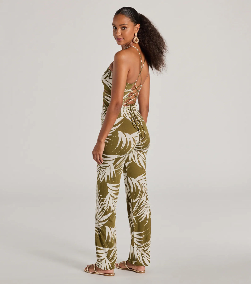 Jet-Set to Paradise Strappy Cutout Tropical Knit Jumpsuit & Windsor