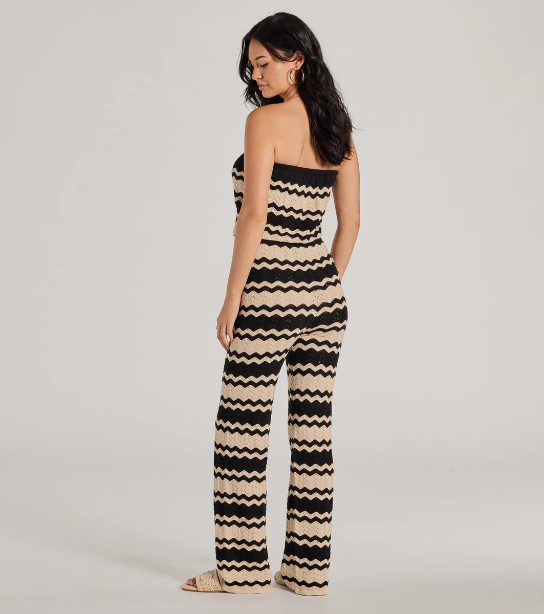 Stylish In Stripes Strapless Wide Leg Knit Jumpsuit & Windsor