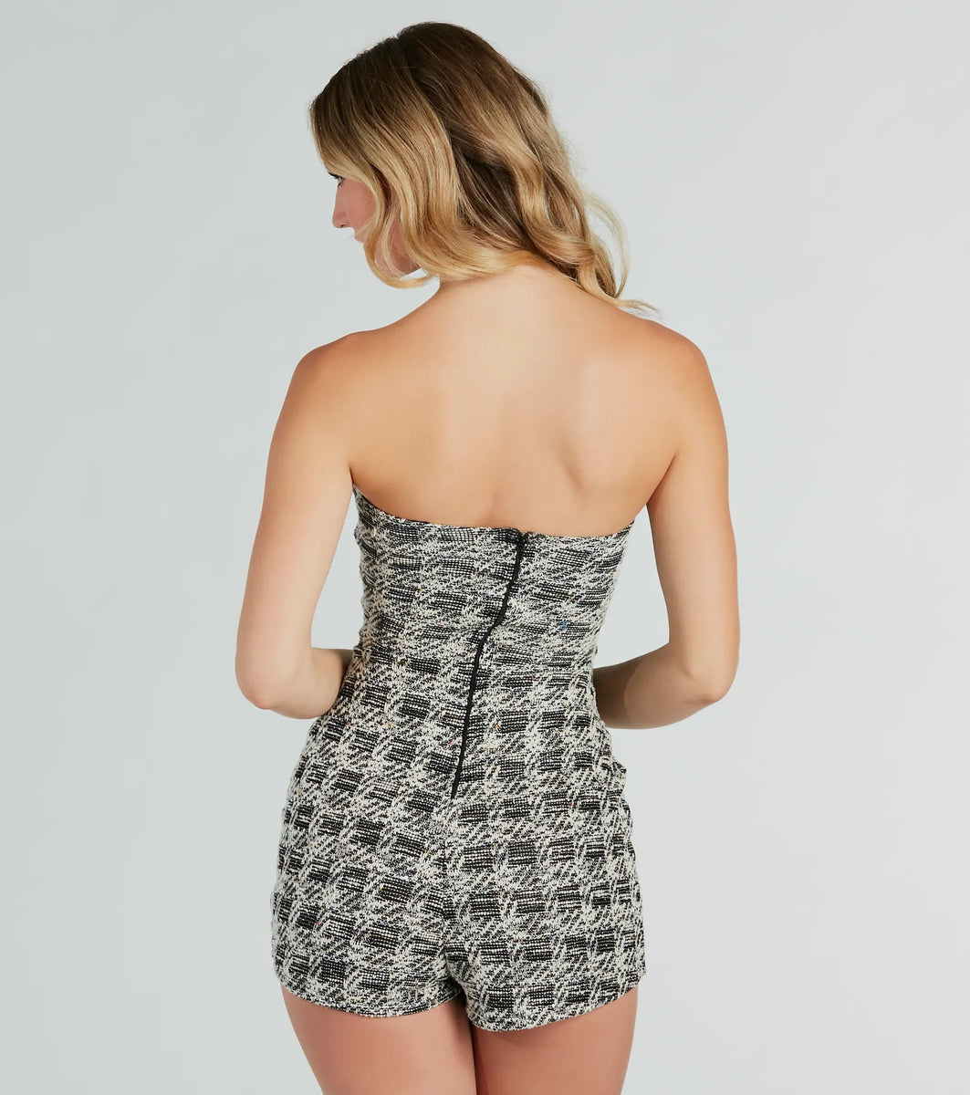 Posh On The Scene Strapless Plaid Skort Romper & Windsor
