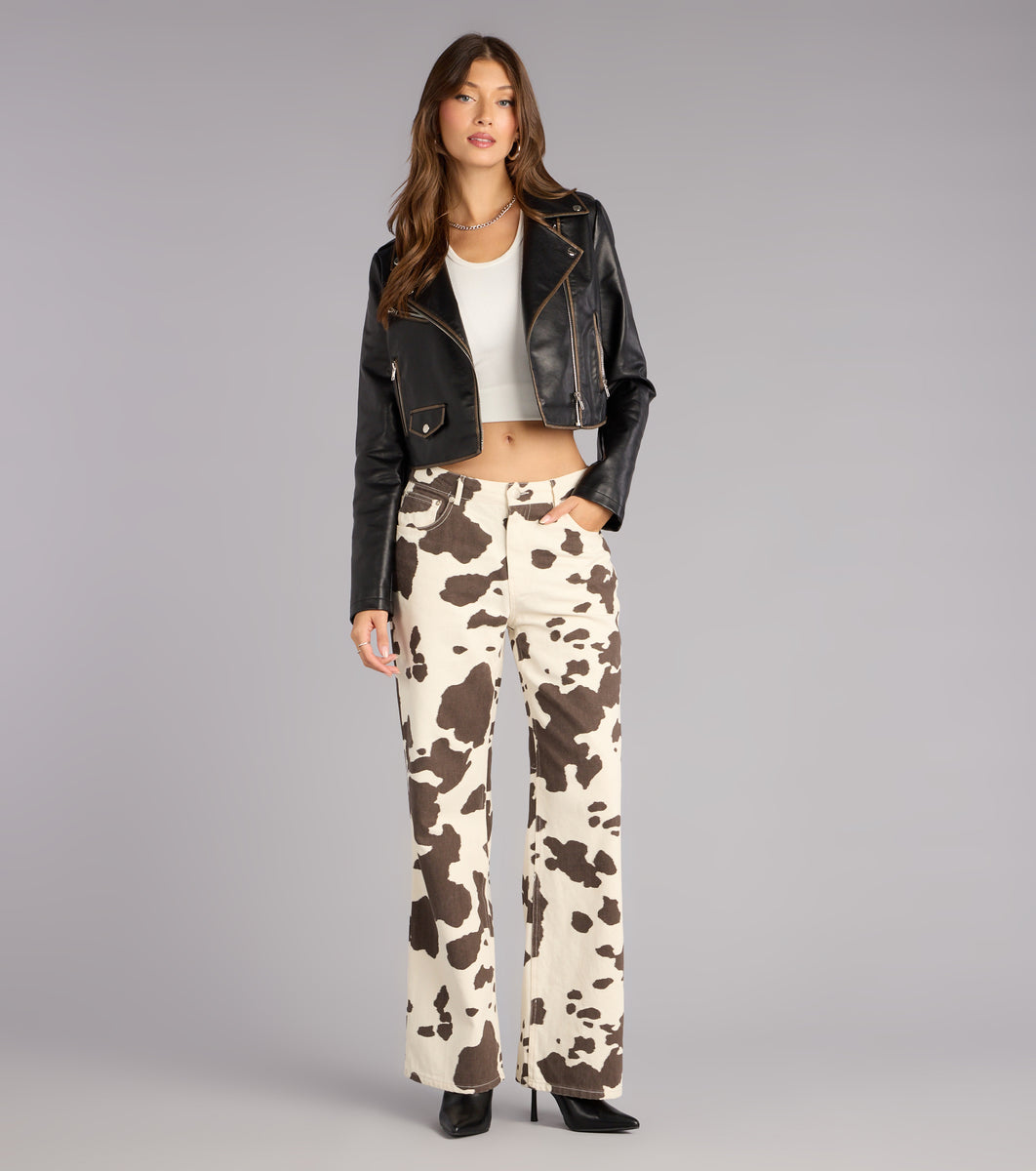 Spotted Scene Cow Print Denim Jeans & Windsor