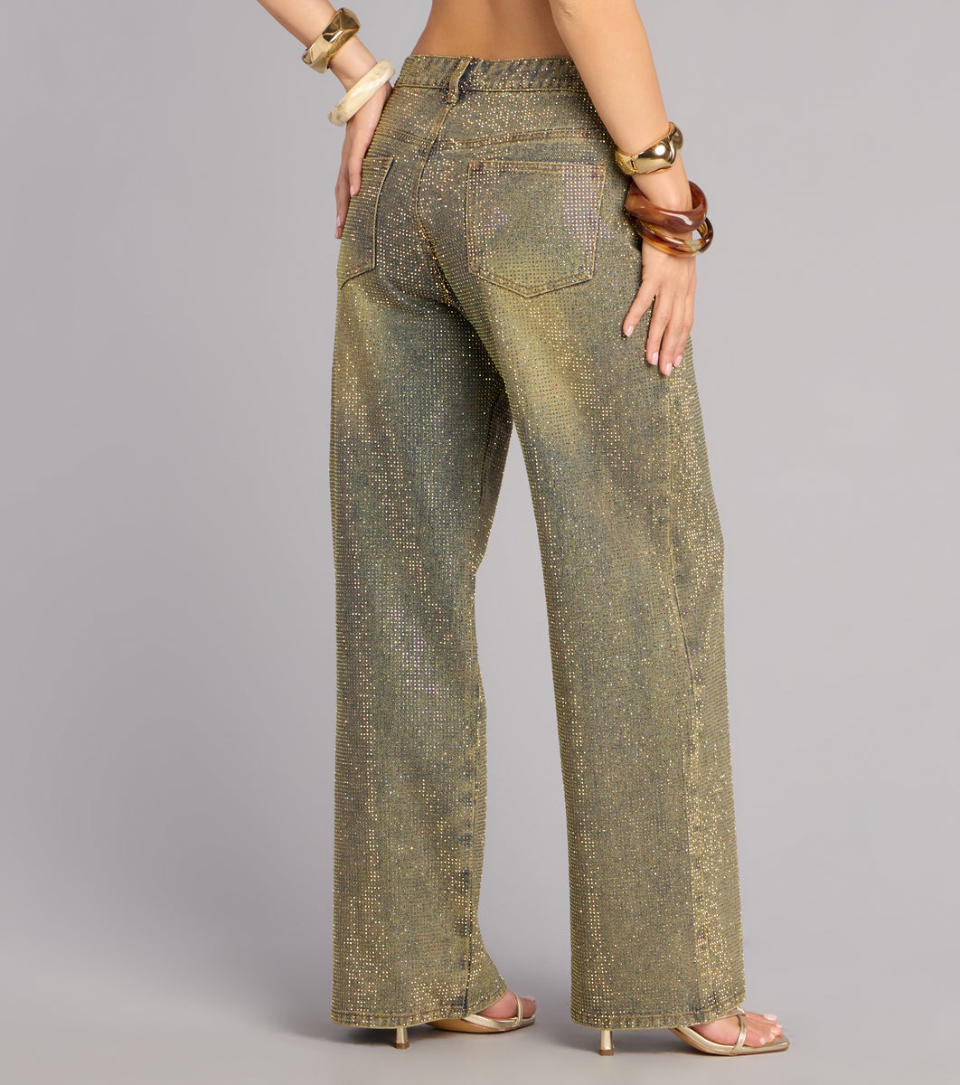 Glam Moment Rhinestone Denim Straight-Leg Jeans & Windsor