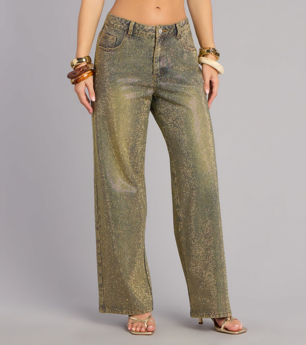 Glam Moment Rhinestone Denim Straight-Leg Jeans & Windsor