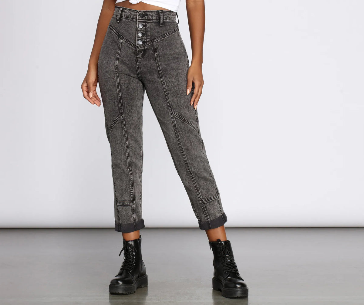 High Rise Button Front Mom Jeans & Windsor