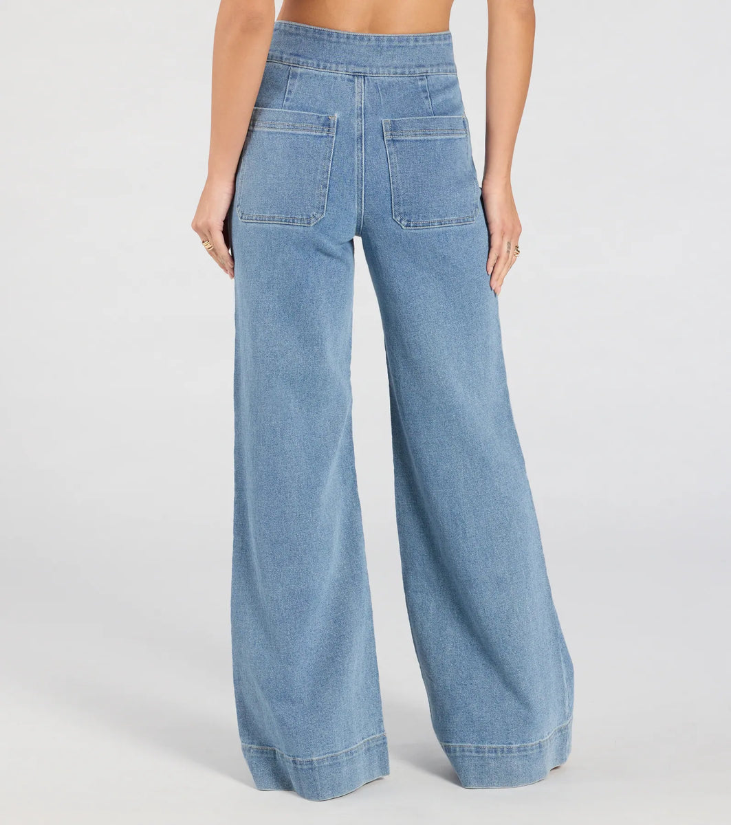 Extra Trendy High Rise Wide Leg Trouser Denim Jeans & Windsor