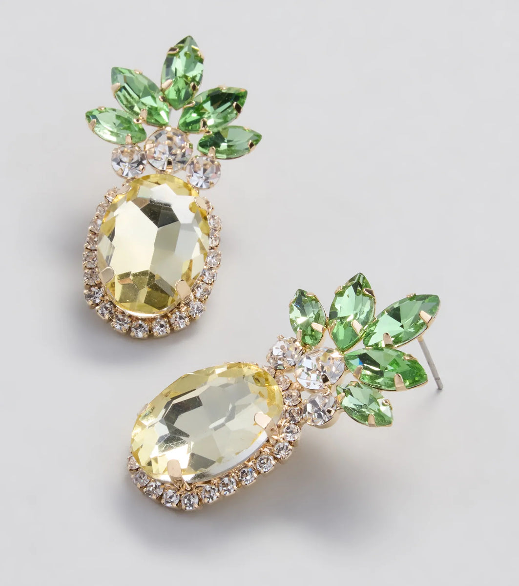 Tropical Fun Rhinestone Pineapple Stud Earrings & Windsor