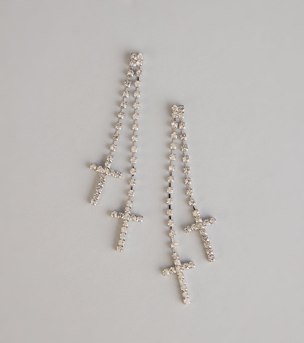 Sleek Sparkle Rhinestone Cross Linear Earrings & Windsor