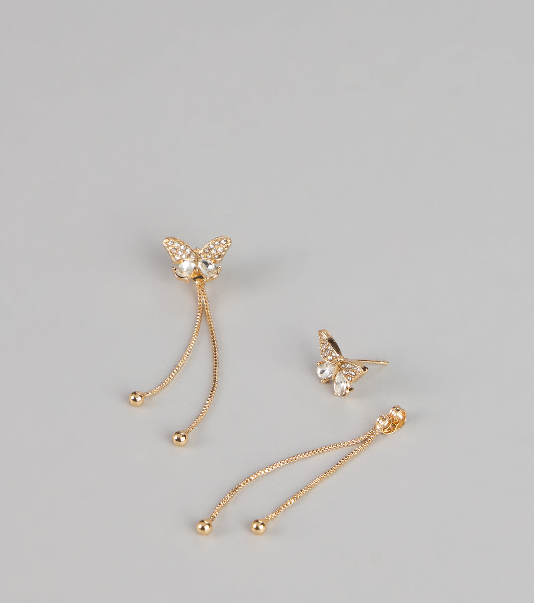 Flutter Effect Rhinestone Linear Butterfly Earrings & Windsor