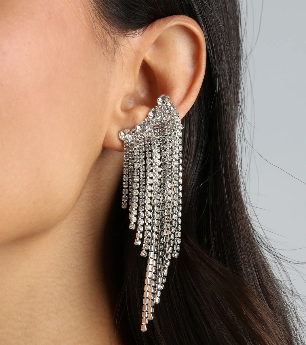 Go For The Glamour Rhinestone Fringe Cuff Earrings & Windsor