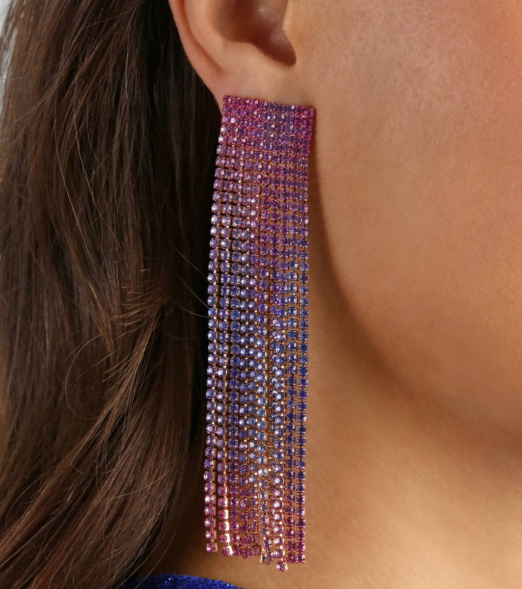Captivated Color Ombre Fringe Rhinestone Earrings & Windsor