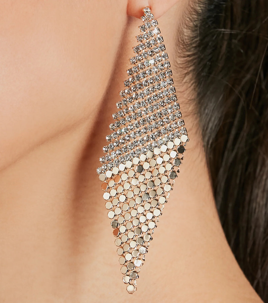 Glam Statement Rhinestone Mesh Drop Earrings & Windsor