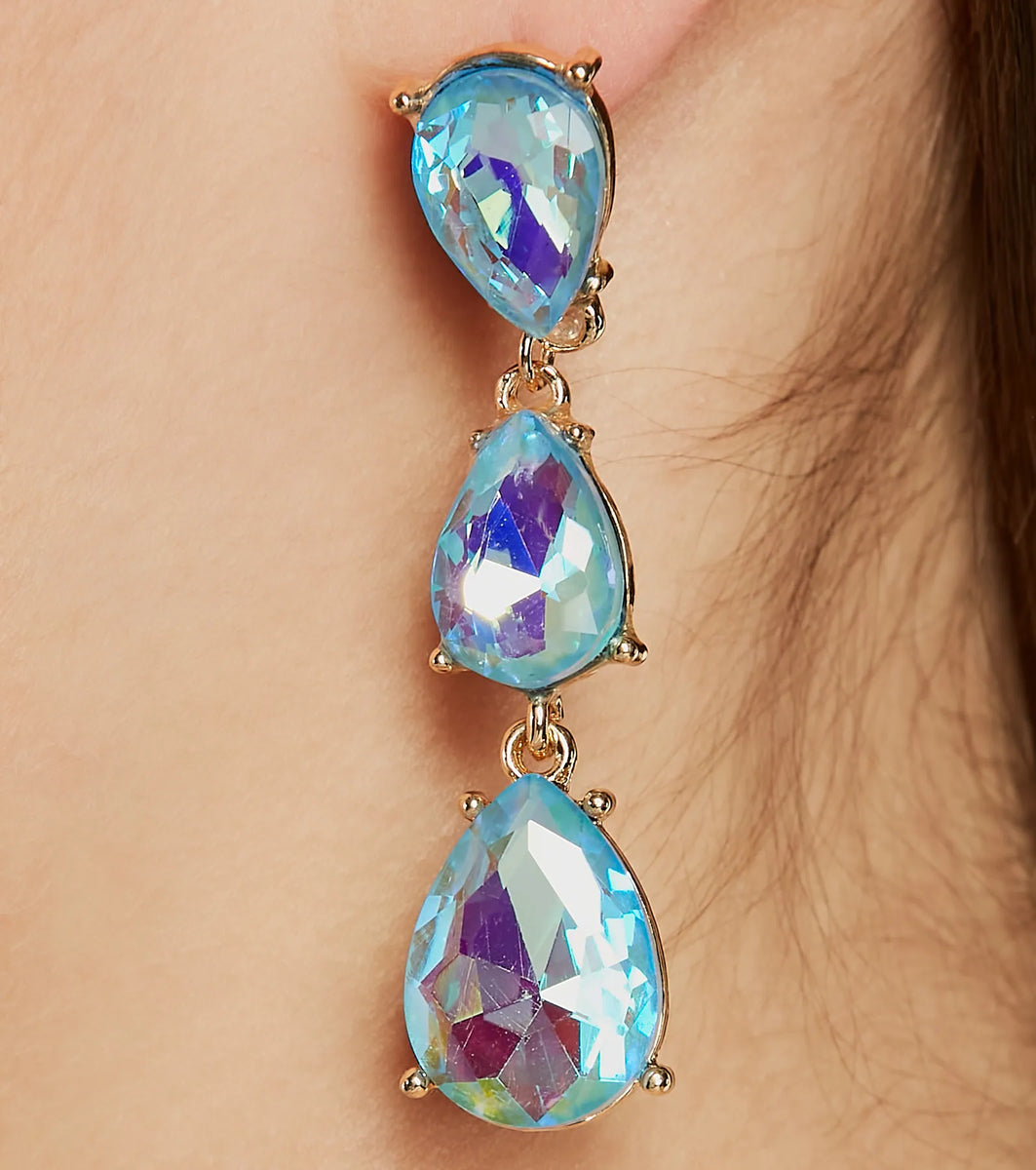 So Dreamy Iridescent Teardrop Rhinestone Earrings & Windsor