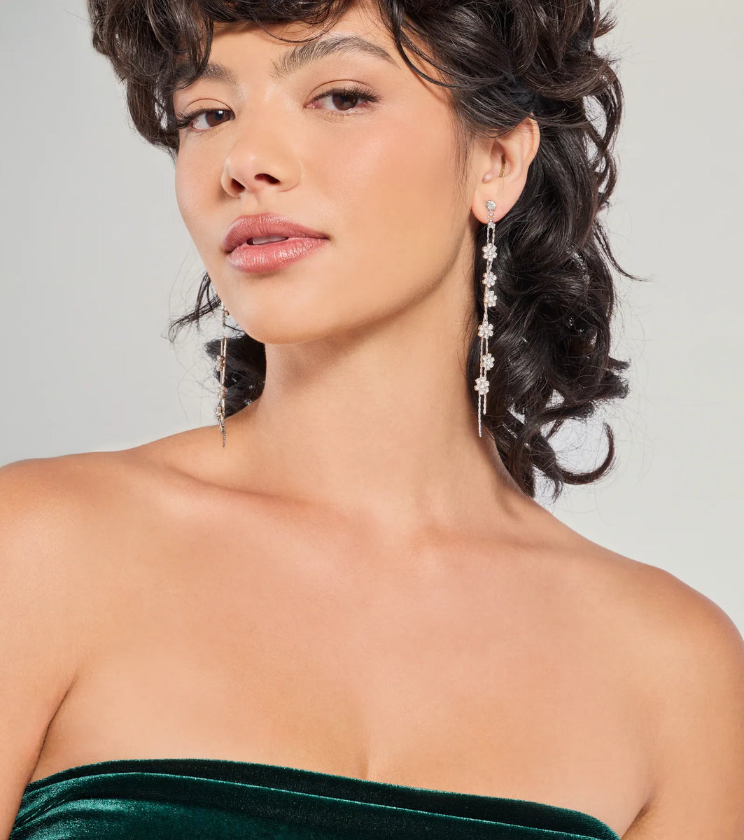 Floral Enchantment Rhinestone Linear Earrings & Windsor