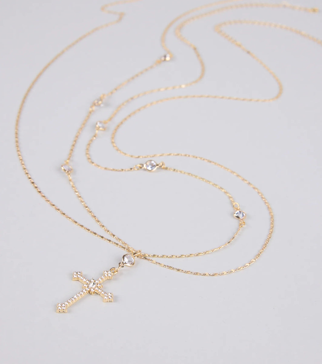 In Full Faith Cross Rhinestone Charm Belly Chain & Windsor