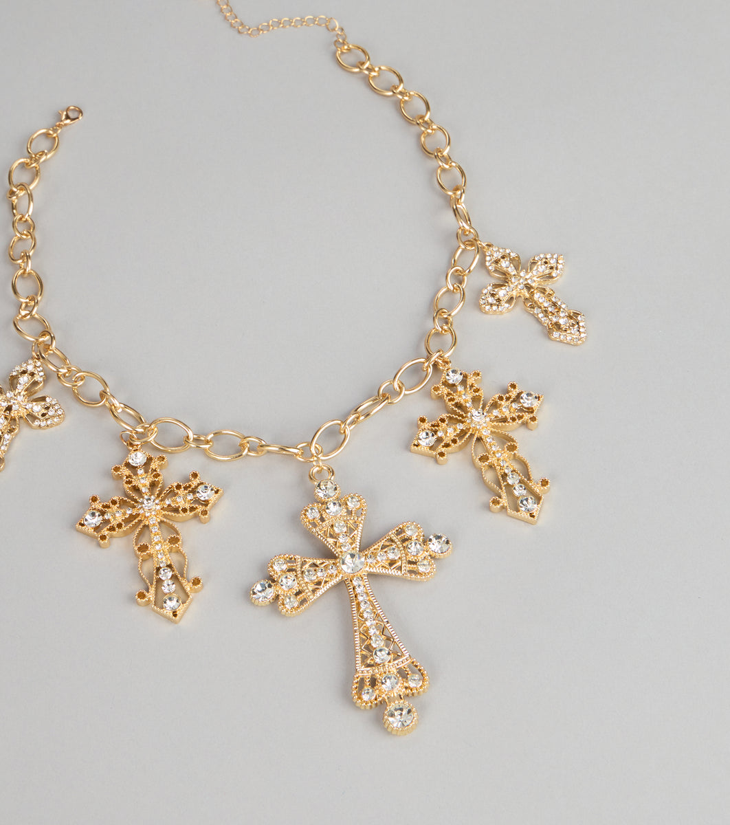 Styled Shine Rhinestone Cross Statement Necklace & Windsor