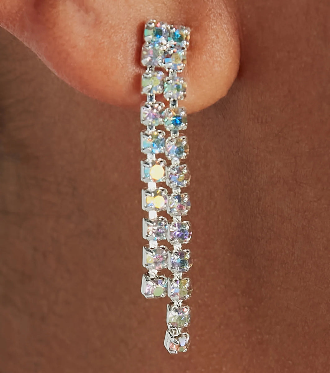 Glam Iridescent Rhinestone Necklace And Earrings Set & Windsor