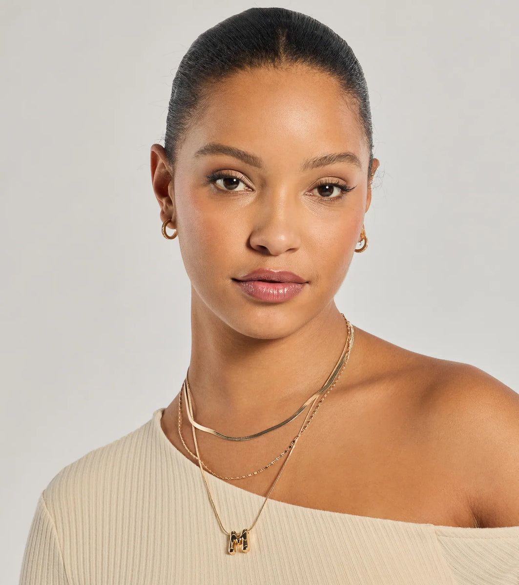 M Initial Layered Bubble Necklace & Windsor
