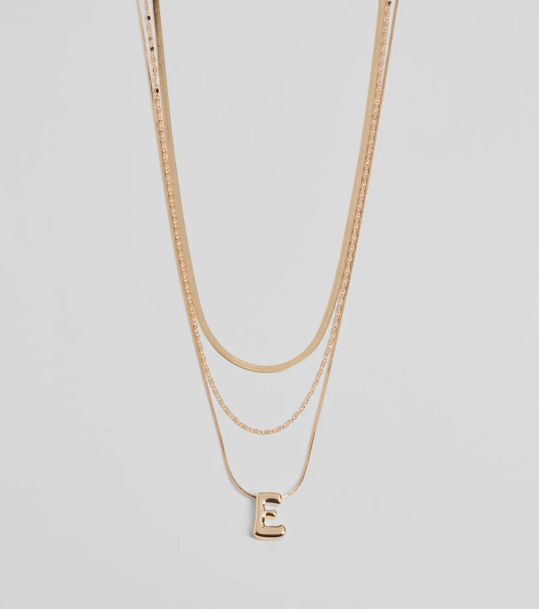 E Initial Layered Bubble Necklace & Windsor