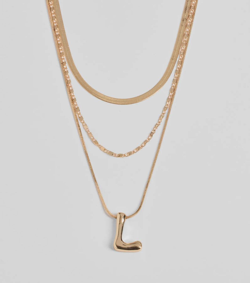 L Initial Layered Bubble Necklace & Windsor