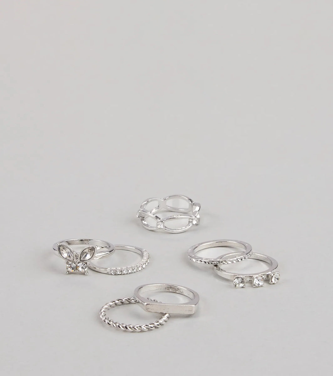 Charming Bold Butterfly Seven-Pack Ring Set & Windsor