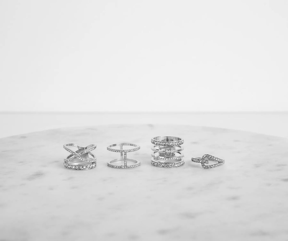 Stacks On Stacks Rhinestone Ring Set & Windsor