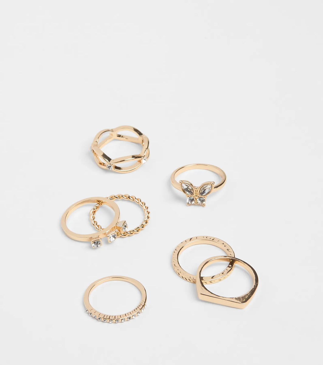 Charming Bold Butterfly Seven-Pack Ring Set & Windsor