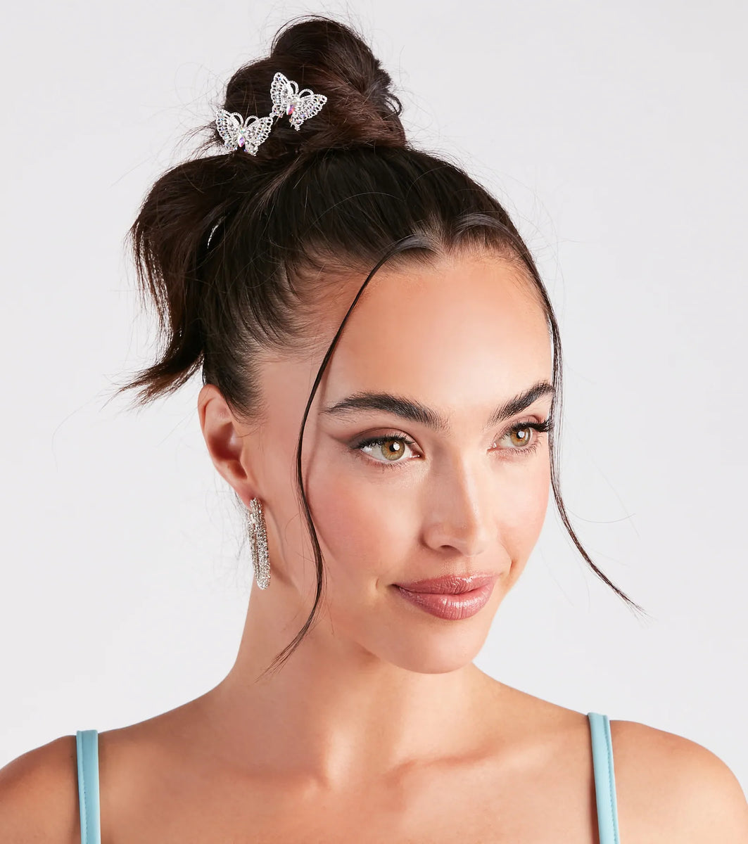 Ethereal Glamour Rhinestone Butterfly Hair Pins & Windsor