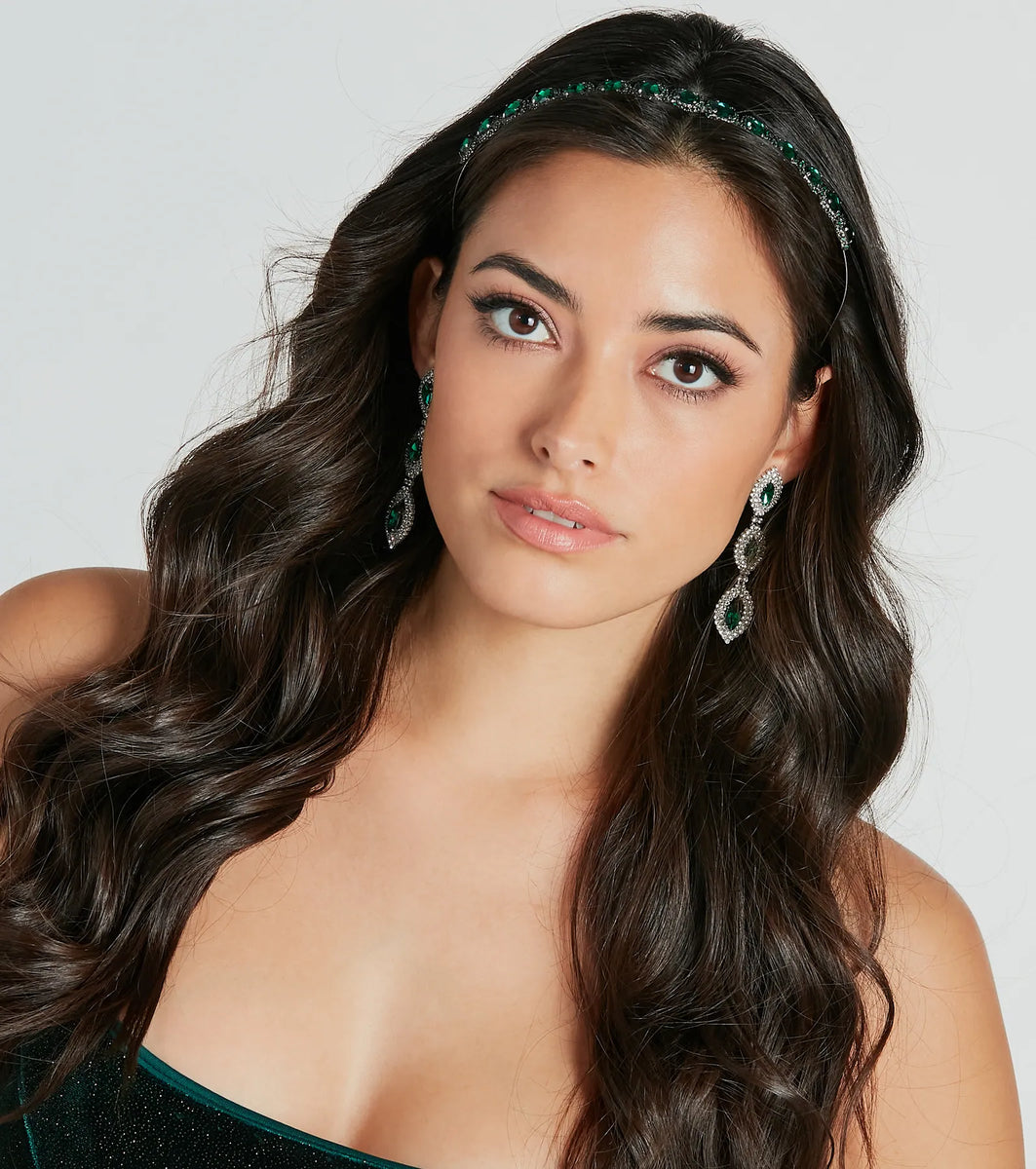 Opulent Allure Emerald Rhinestone Headband & Windsor