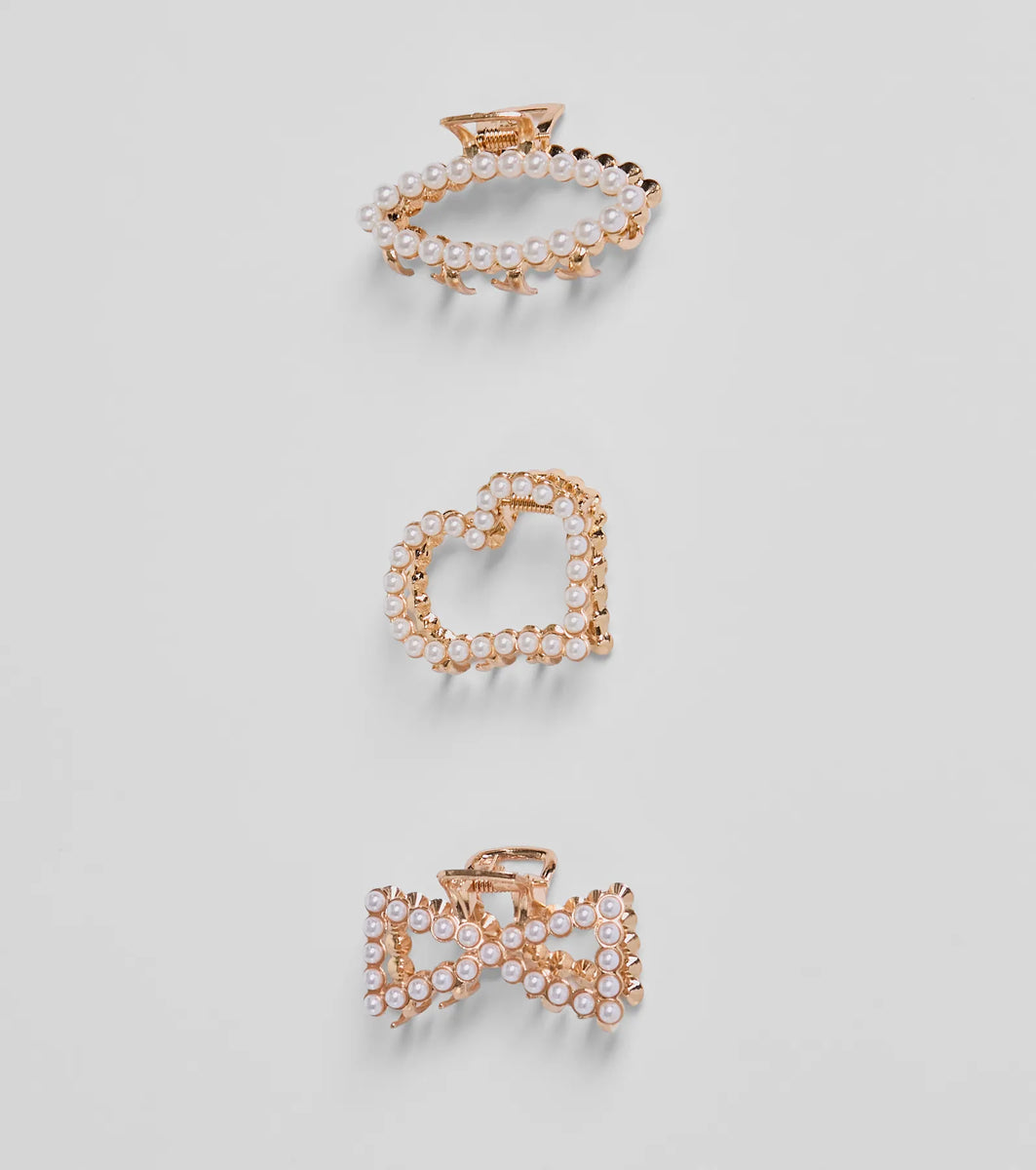 Luxe Locks Faux Pearl Three Pack Hair Clip Set & Windsor