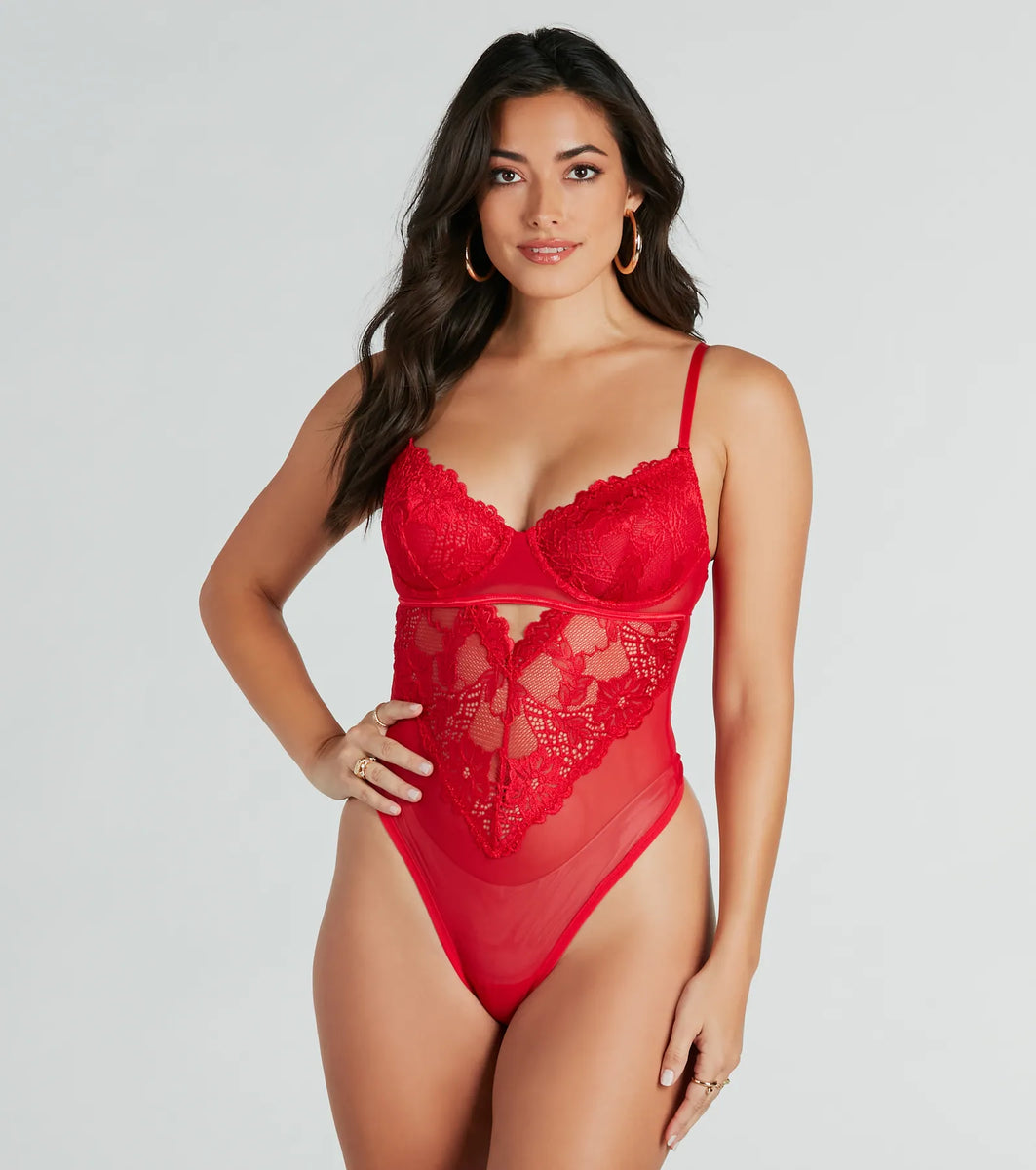 Tempting Chic Sheer Floral Lace Bodysuit & Windsor