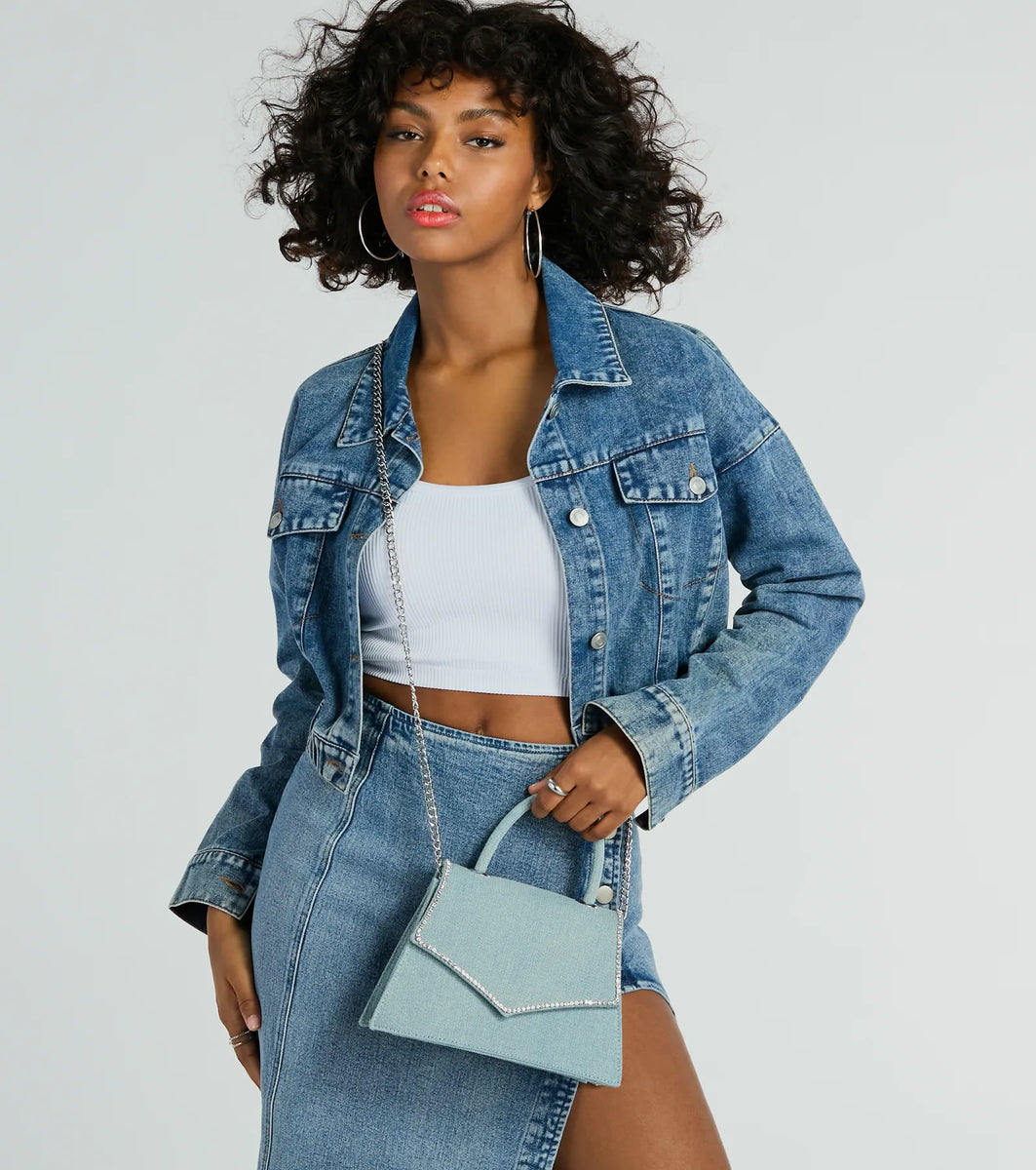 Radiant Rhinestone Trim Denim Mini Bag & Windsor