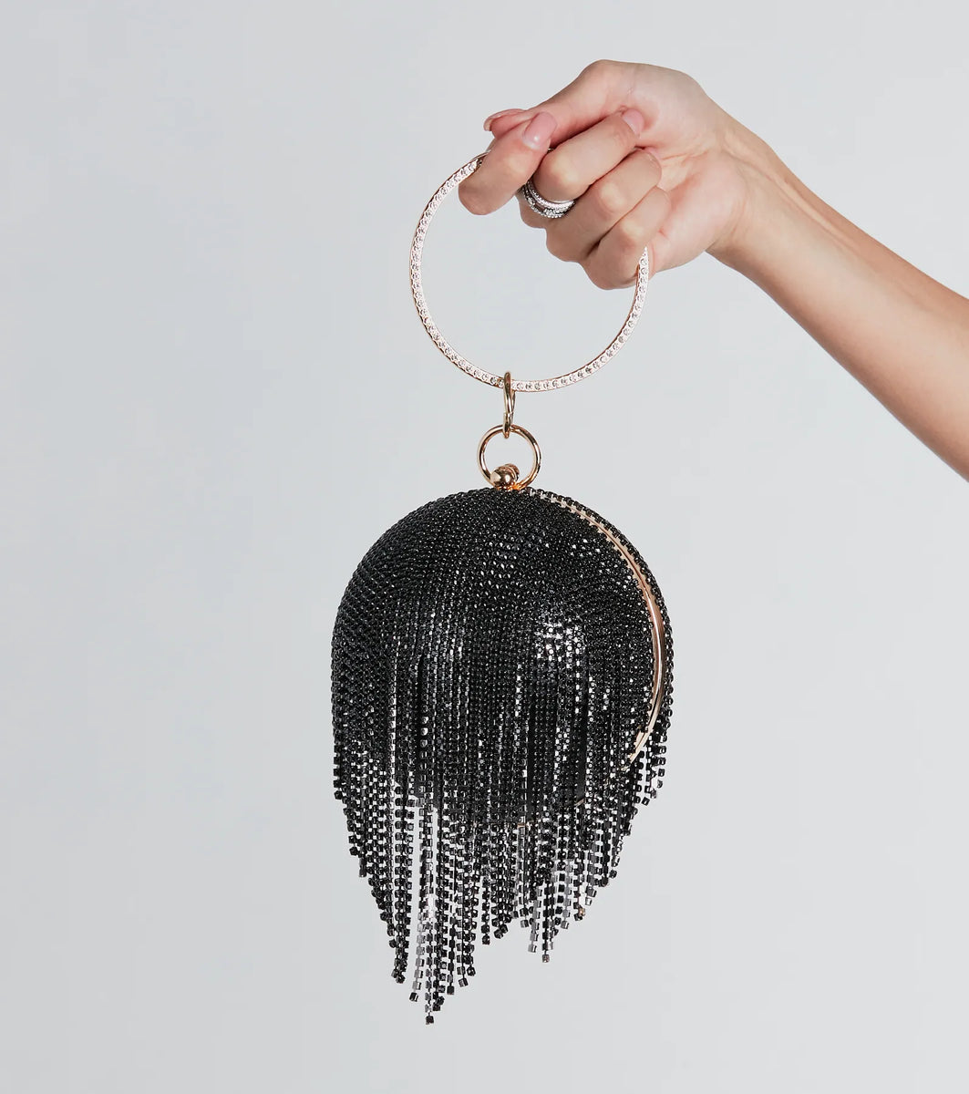 Feeling Rich Rhinestone Fringe Sphere Bag & Windsor