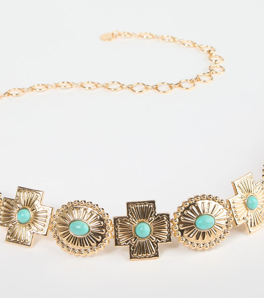 Boho Sleek Cross Concho Chain Belt & Windsor