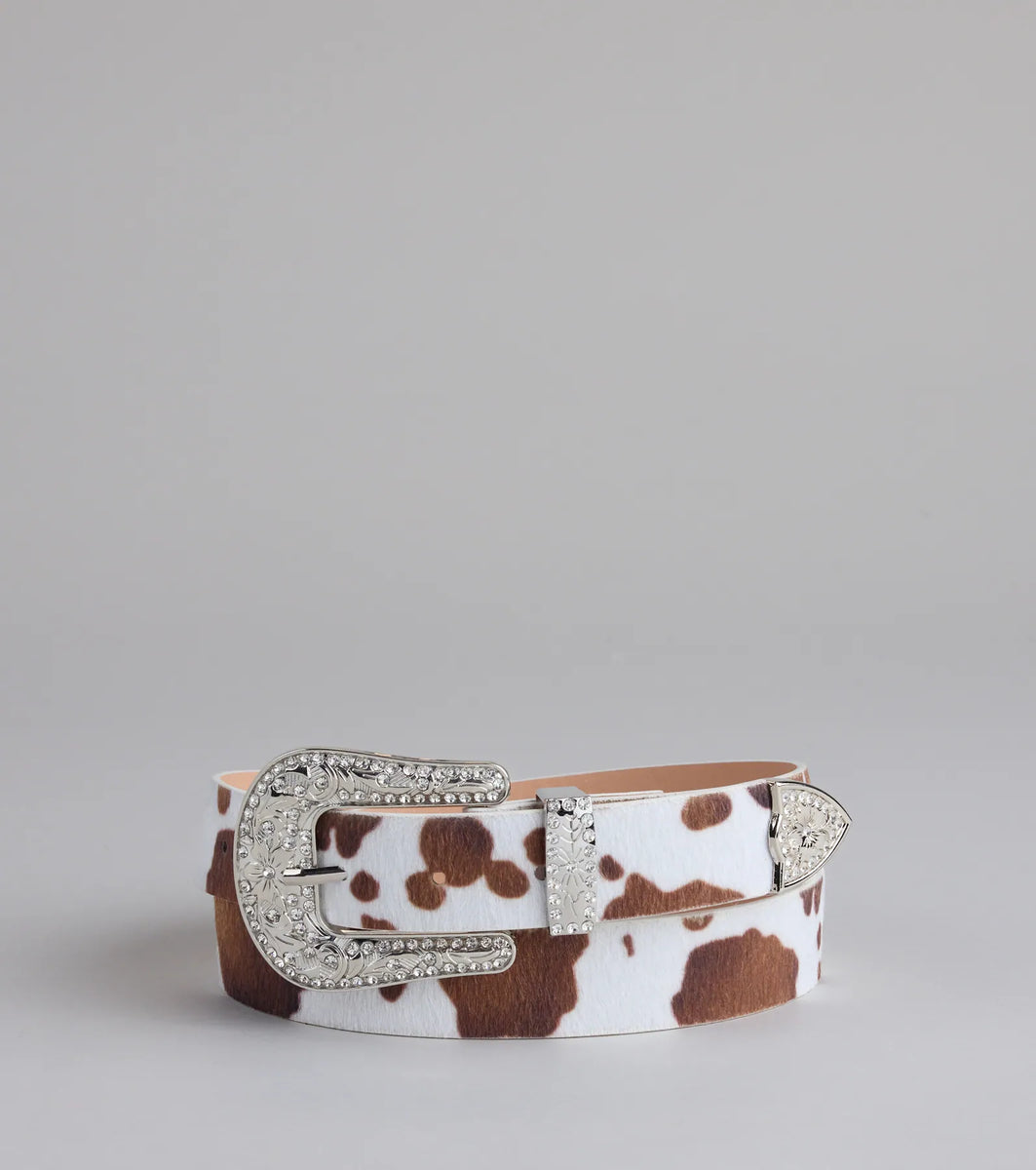 Glam By The Countryside Cow Rhinestone Buckle Belt & Windsor