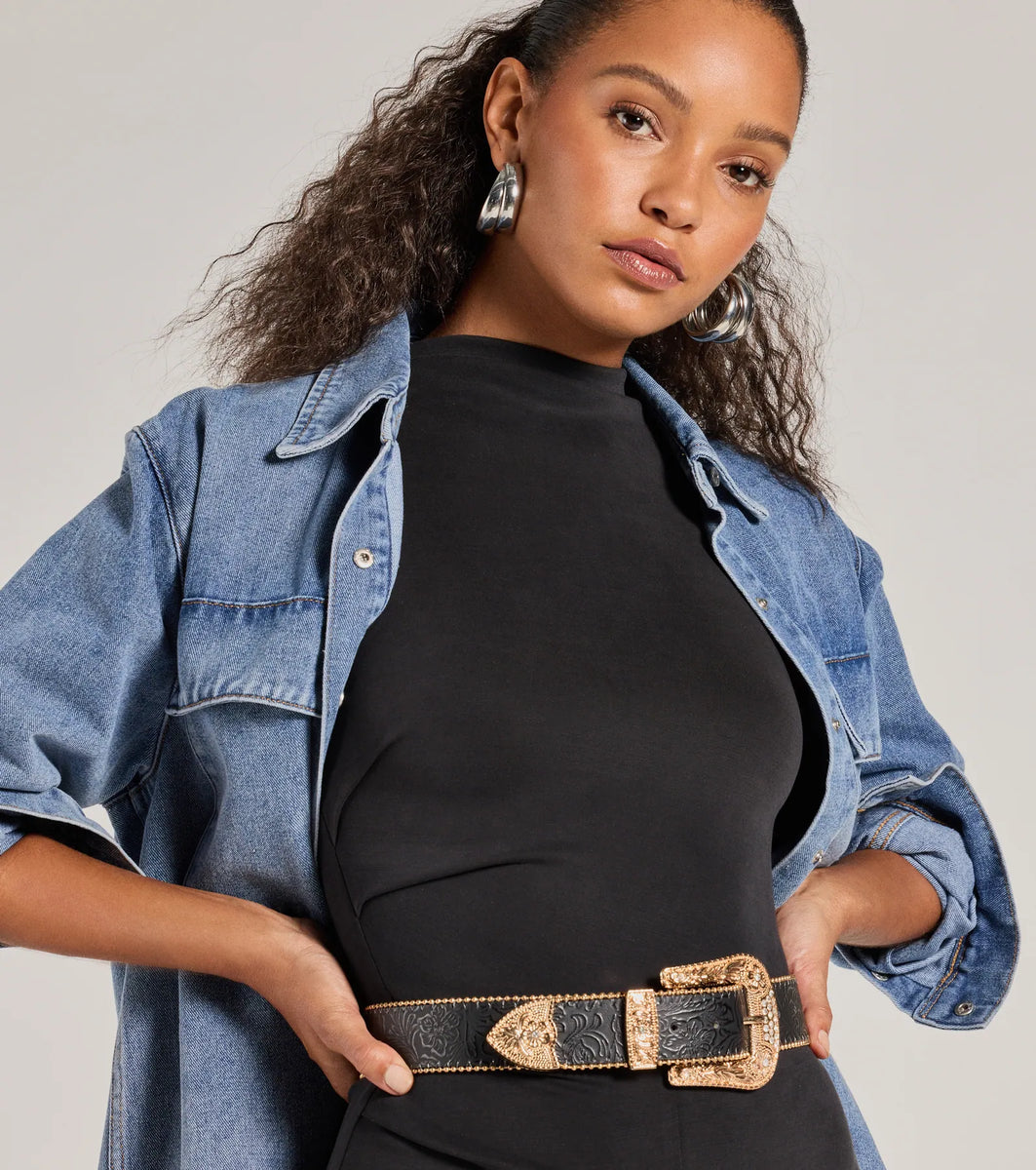 Country Chic Western Embossed Faux Leather Belt & Windsor