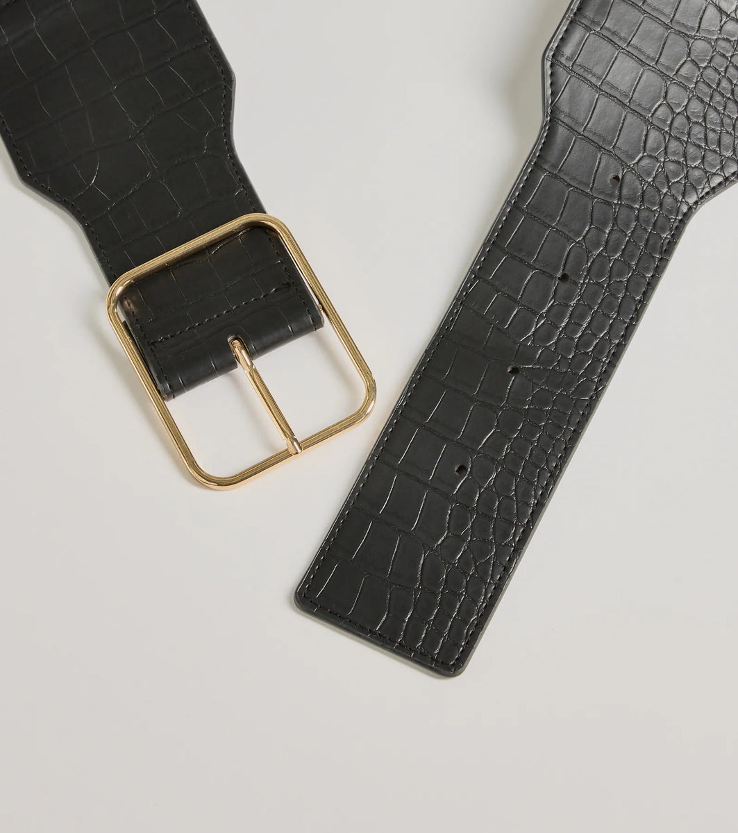 Major Stun Faux Croc-Embossed Wide Stretch Belt & Windsor