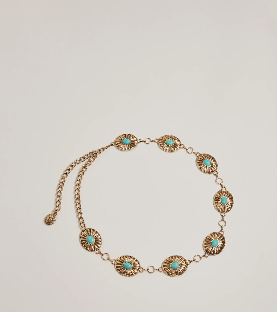 Western Glam Concho Chain Stone Belt & Windsor