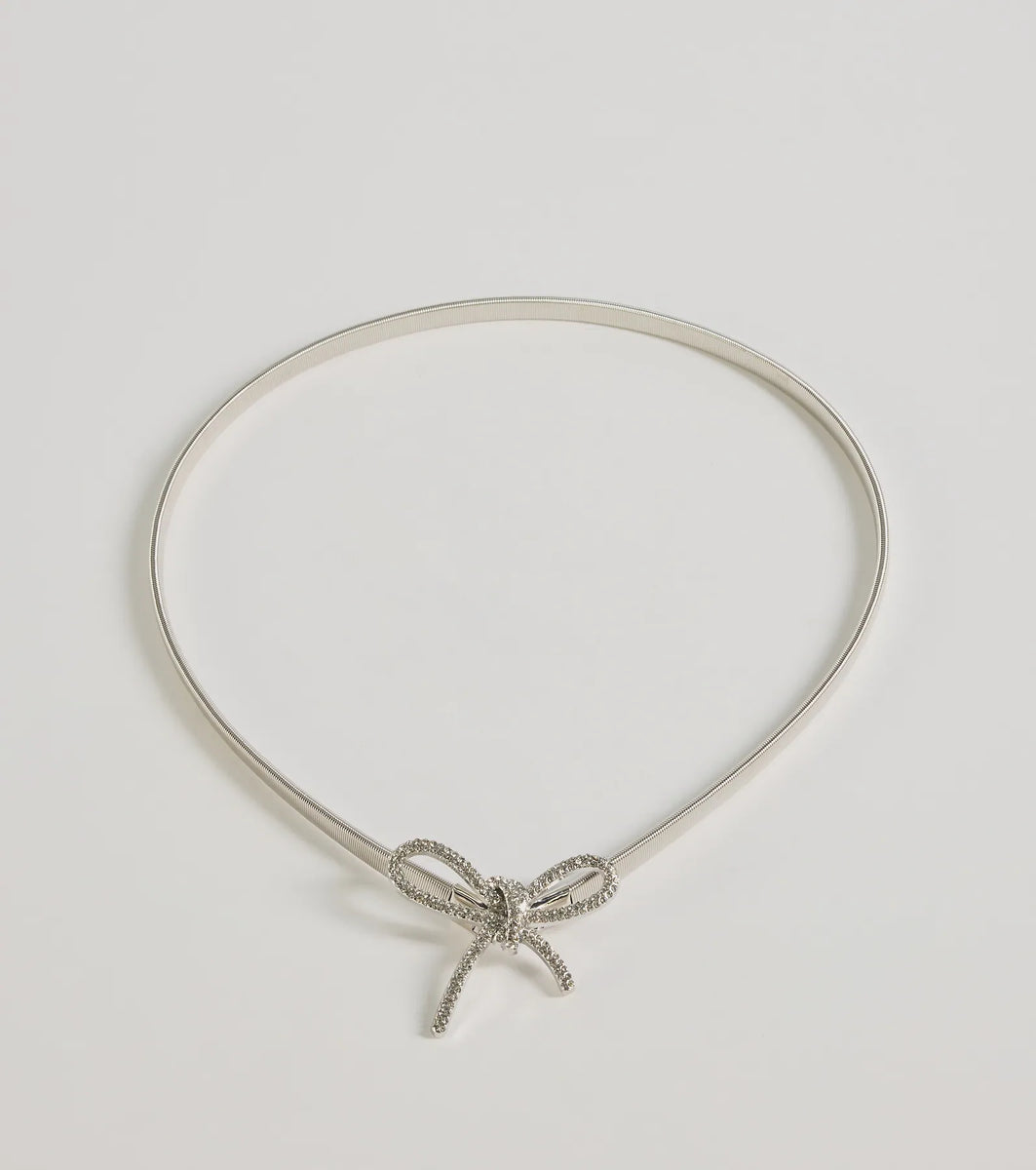 Gleaming Chic Rhinestone Bow Metal Coil Belt & Windsor