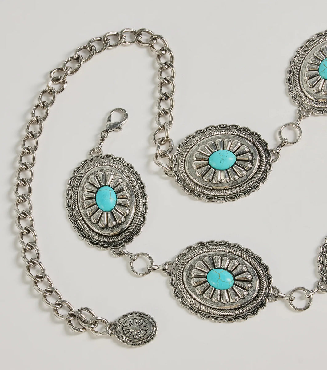 Western Flair Oval Concho Stone Chain Belt & Windsor