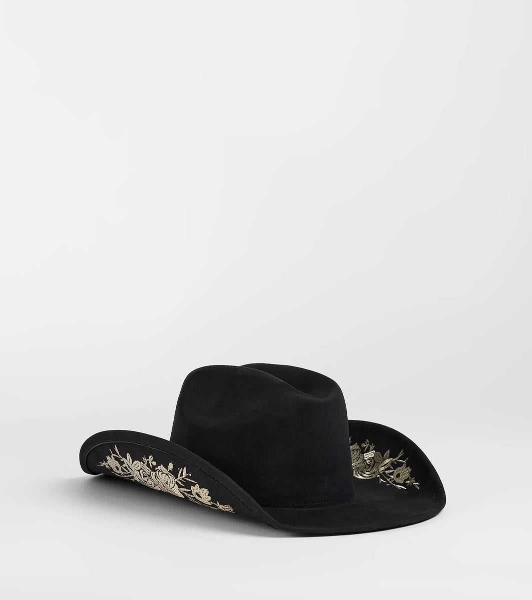 Western Blooms Embroidered Rose Cowboy Hat & Windsor