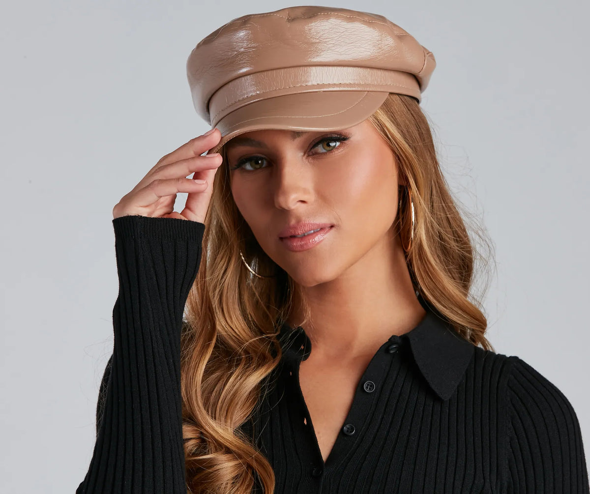 Faux Patent Leather Cabby Hat & Windsor