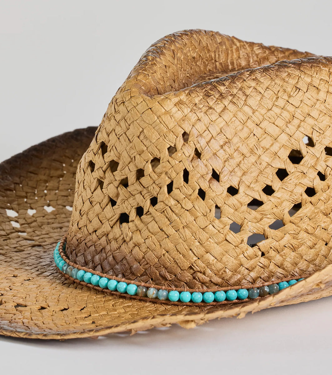 Country Babe Colored Stone Straw Cowboy Hat & Windsor