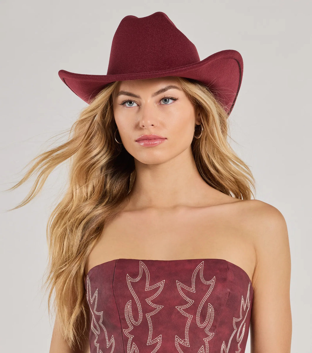 Western Glam Faux Wool Cowboy Hat & Windsor