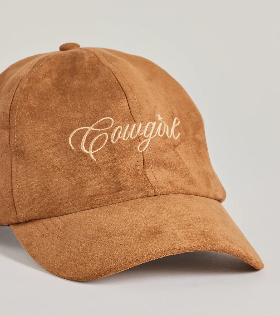 Faux Suede Cowgirl Script Baseball Cap & Windsor