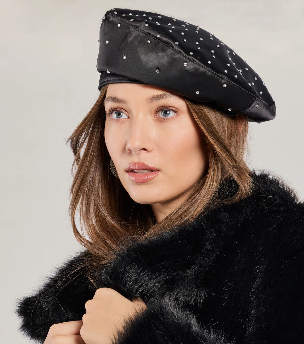 Oh-So-Glam Rhinestone Satin Beret & Windsor