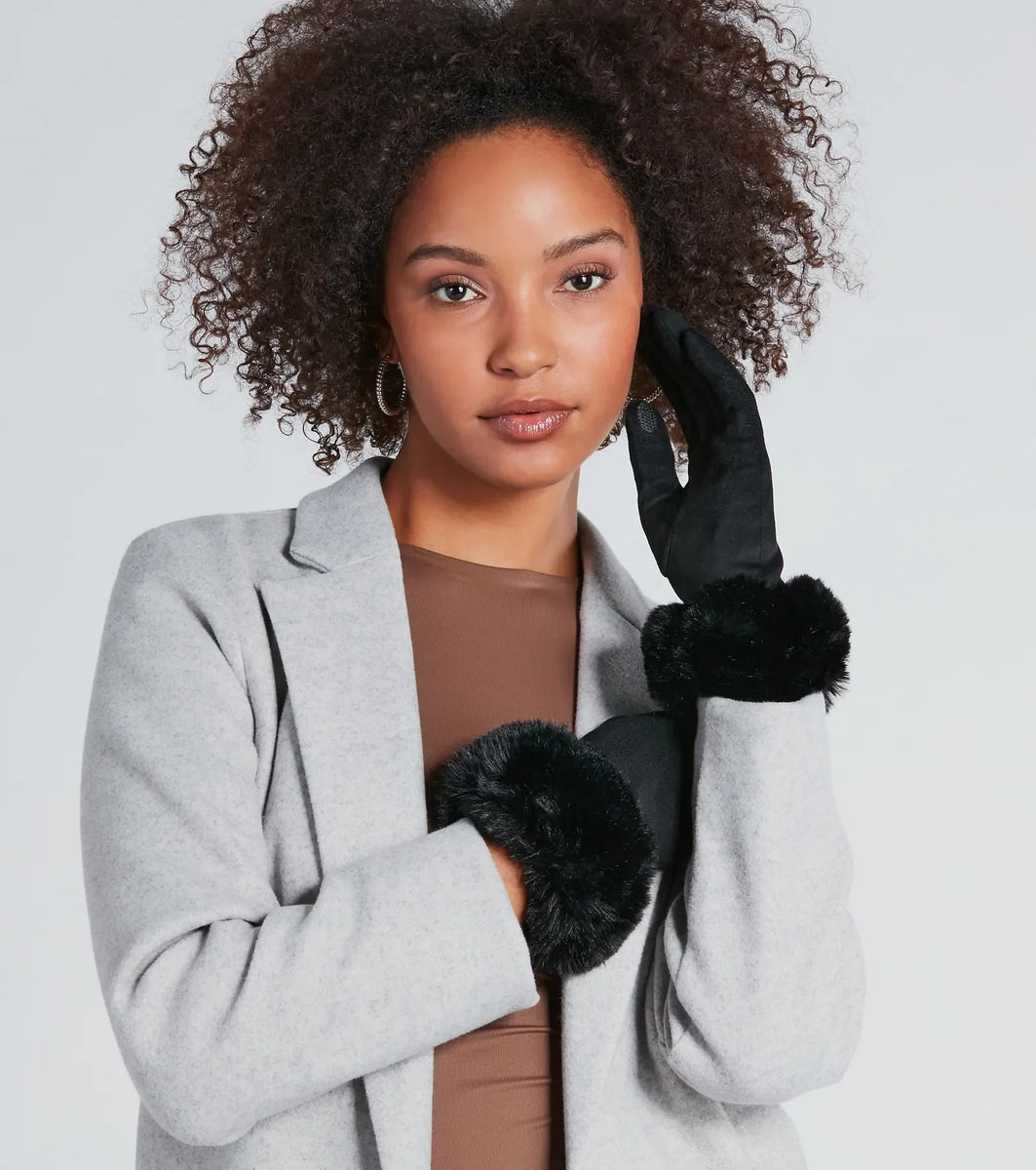 Cold Weather Luxe Faux Fur Trim Gloves & Windsor
