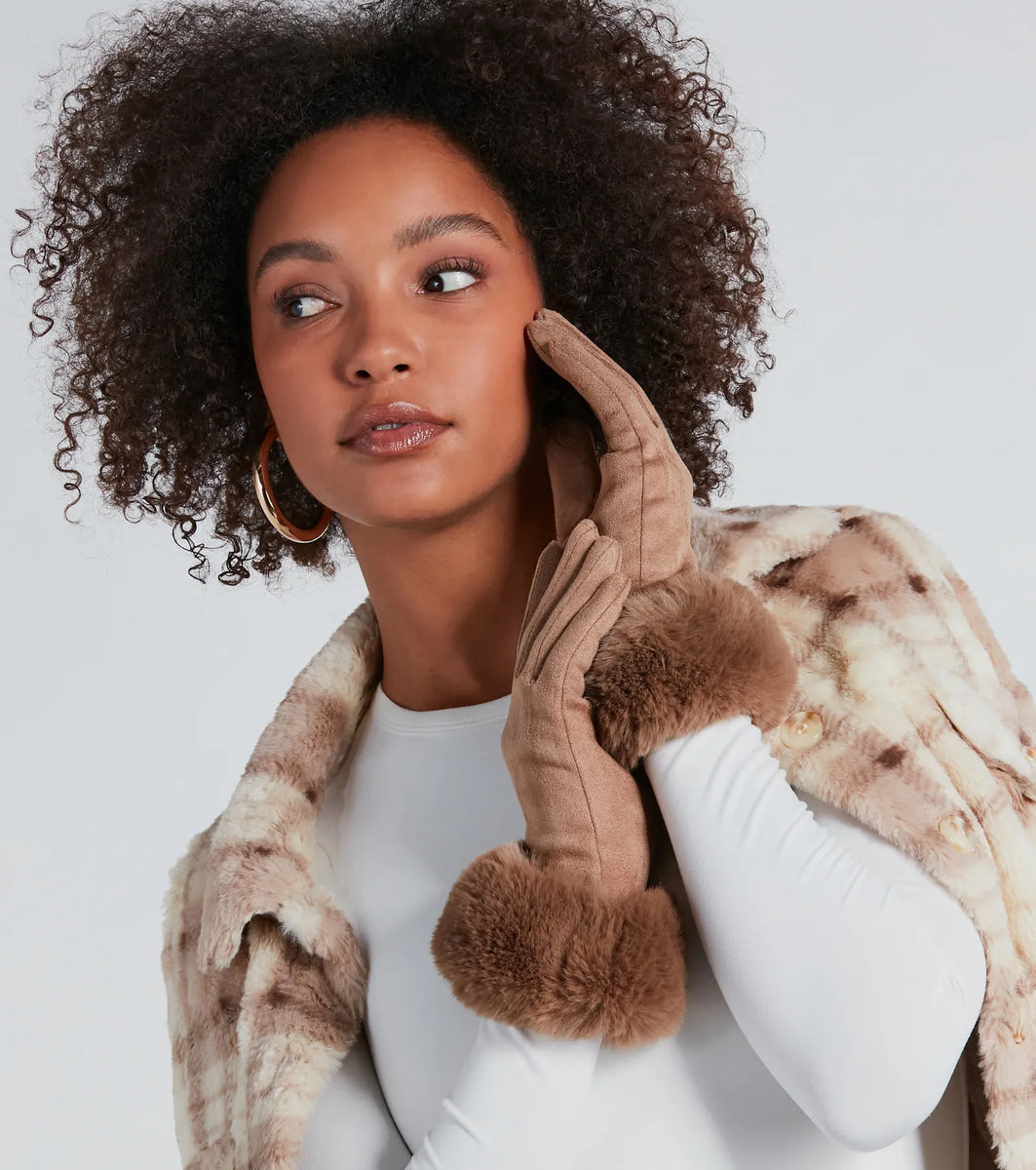 Cold Weather Luxe Faux Fur Trim Gloves & Windsor